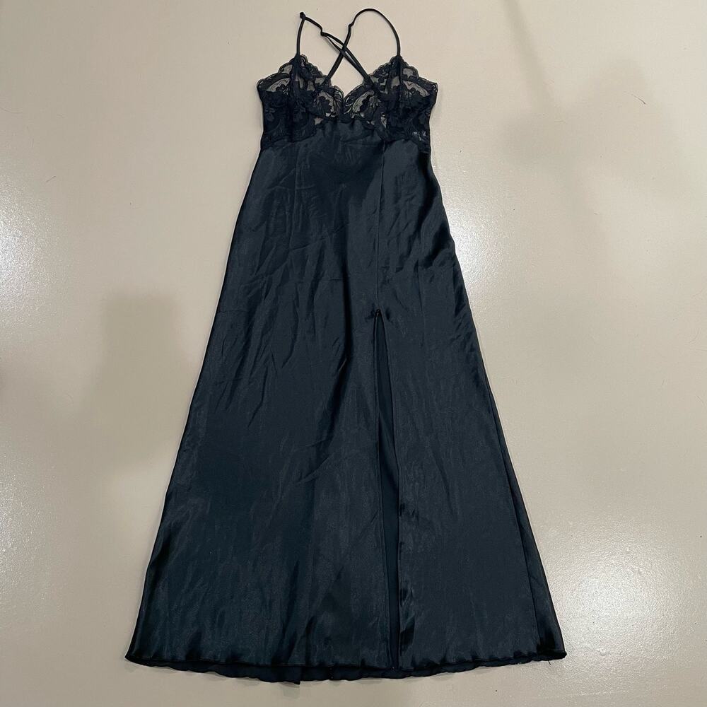 Frederick's Black Satin Lace Slip Dress Dark Coquette… - Gem